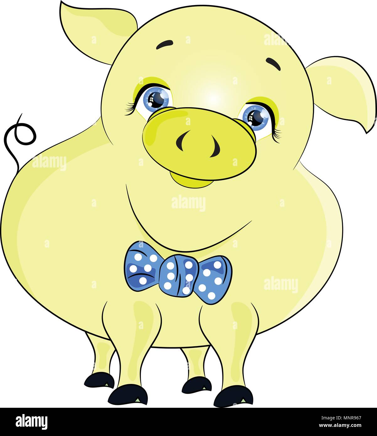 yellow cute pig with bow vector illustration Stock Vector Image & Art ...