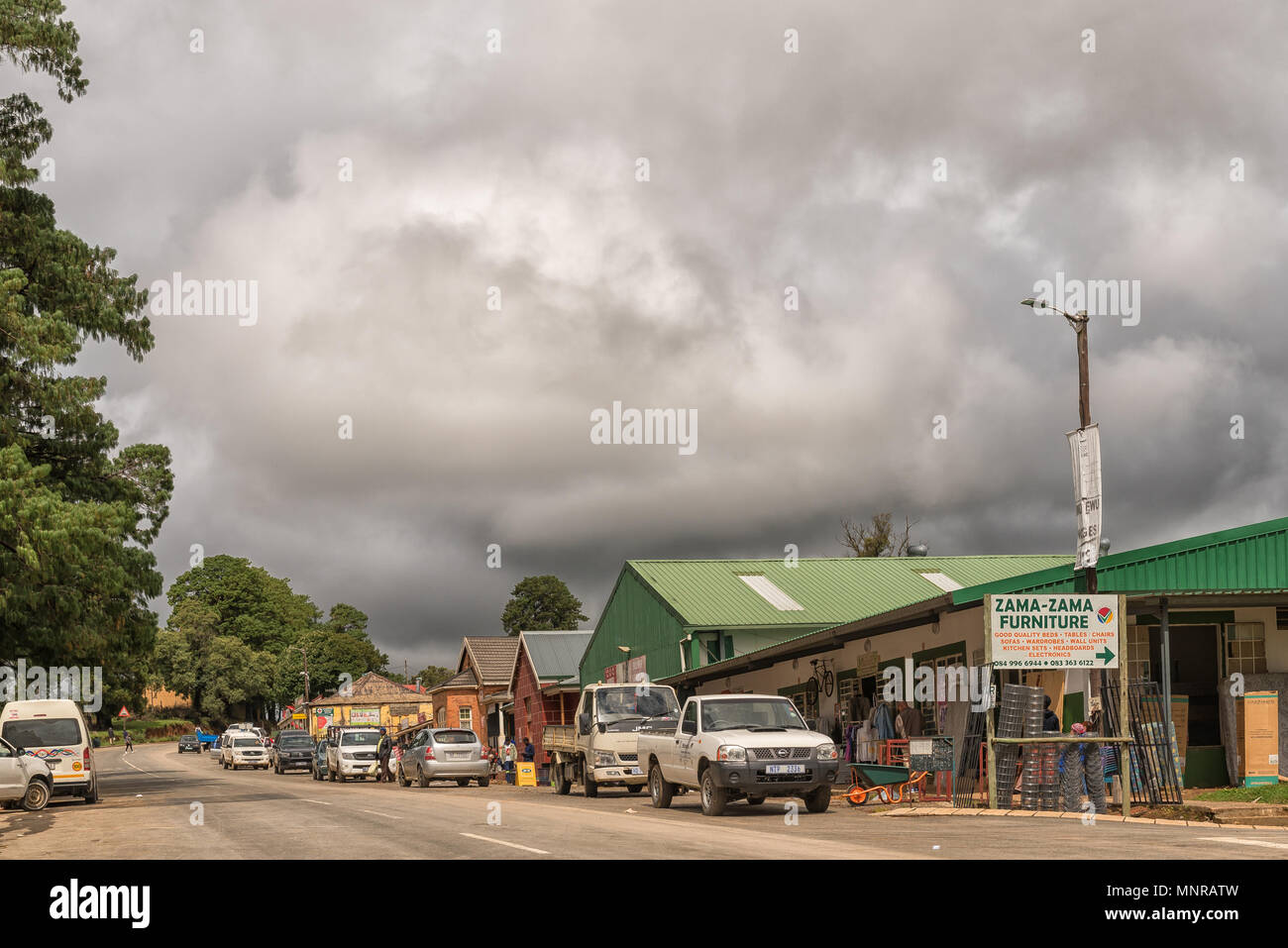 BULWER, SOUTH AFRICA - MARCH 23, 2018: A street scene with businesses ...