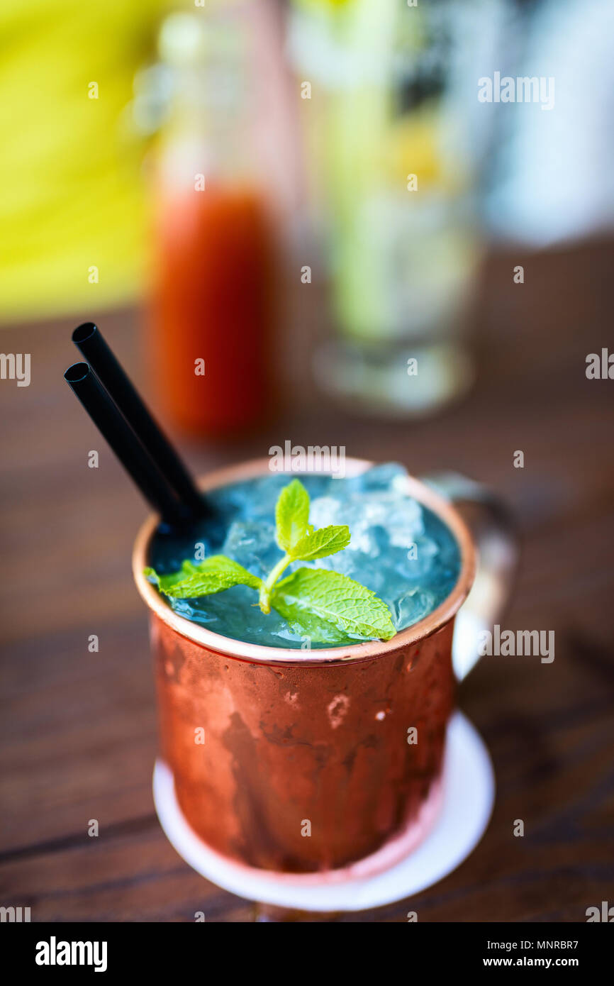 Close up of Russian mule cocktail served in a bar or restaurant Stock ...