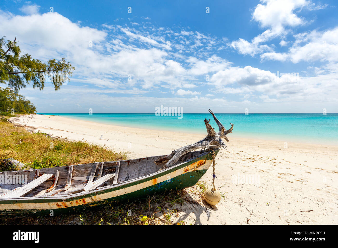 Idyllic tropical beach with white sand, turquoise ocean water and blue ...