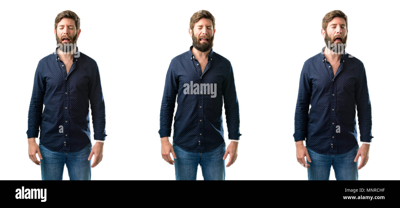 Young man with beard crying depressed full of sadness expressing sad ...