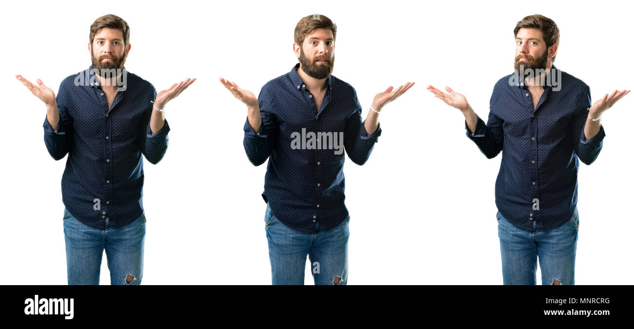 Young man with beard doubt expression, confuse and wonder concept ...