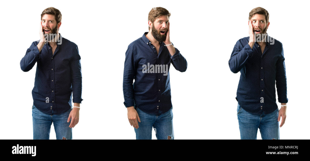 Young man with beard so happy and confident showing a big smile ...