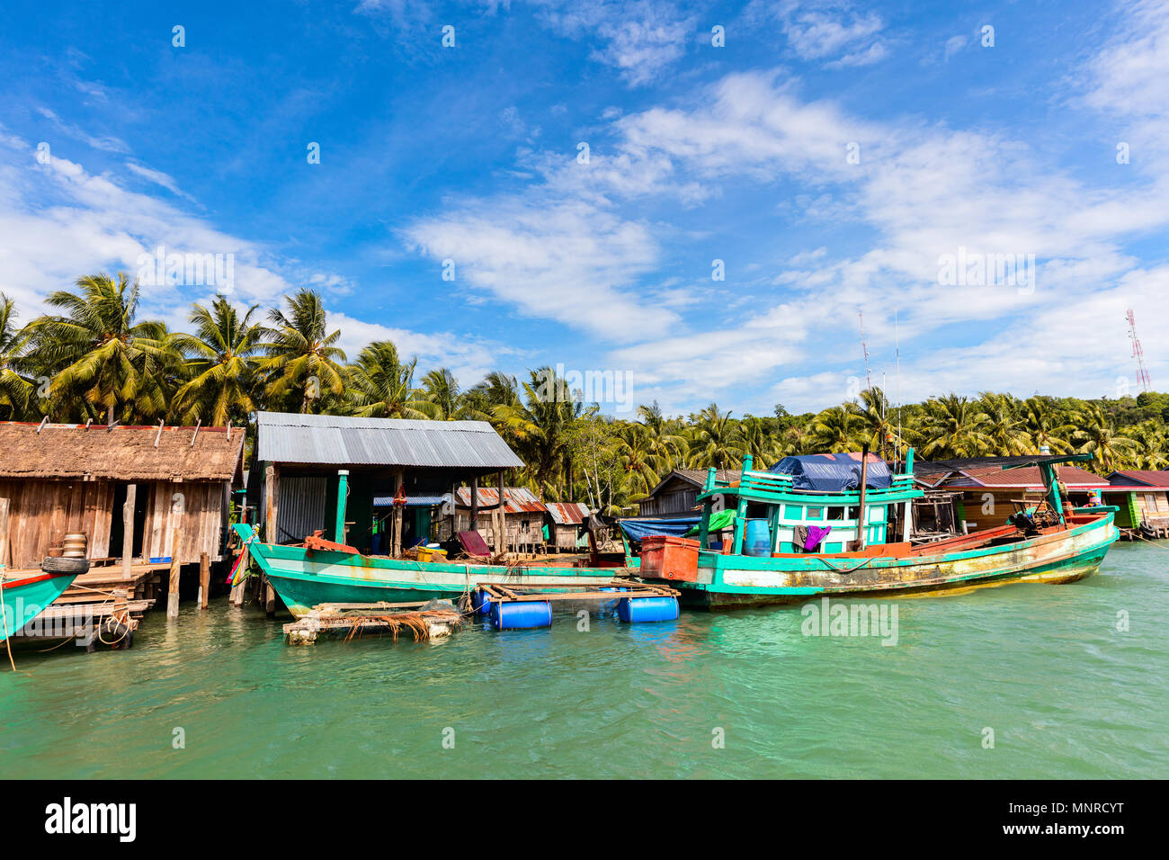 Traditional floating village on Koh Rong island in Cambodia Stock Photo ...