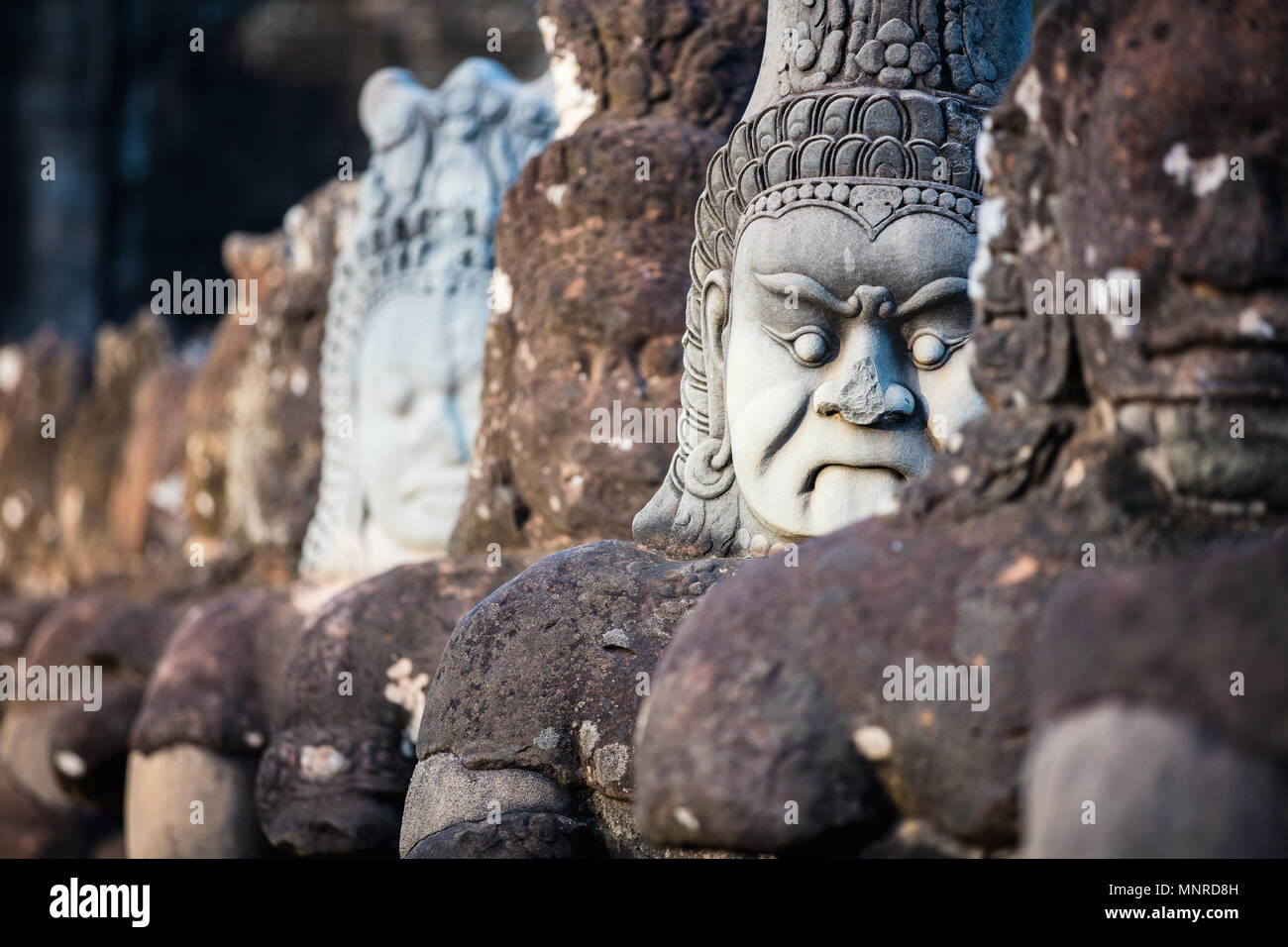 South Gate statues in Angkor Archeological area in Cambodia Stock Photo ...