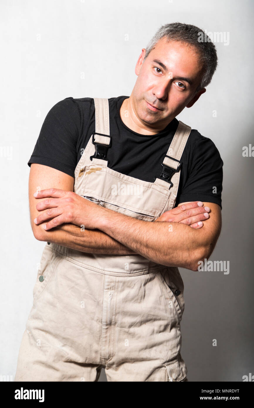 Male man worker specialist plumber, engineer or constructor in white ...