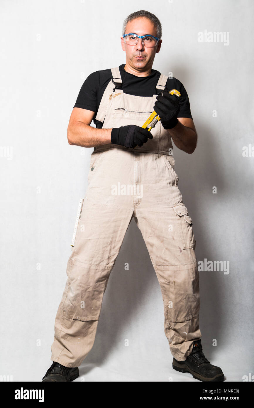 Male man worker specialist plumber, engineer or constructor in white ...