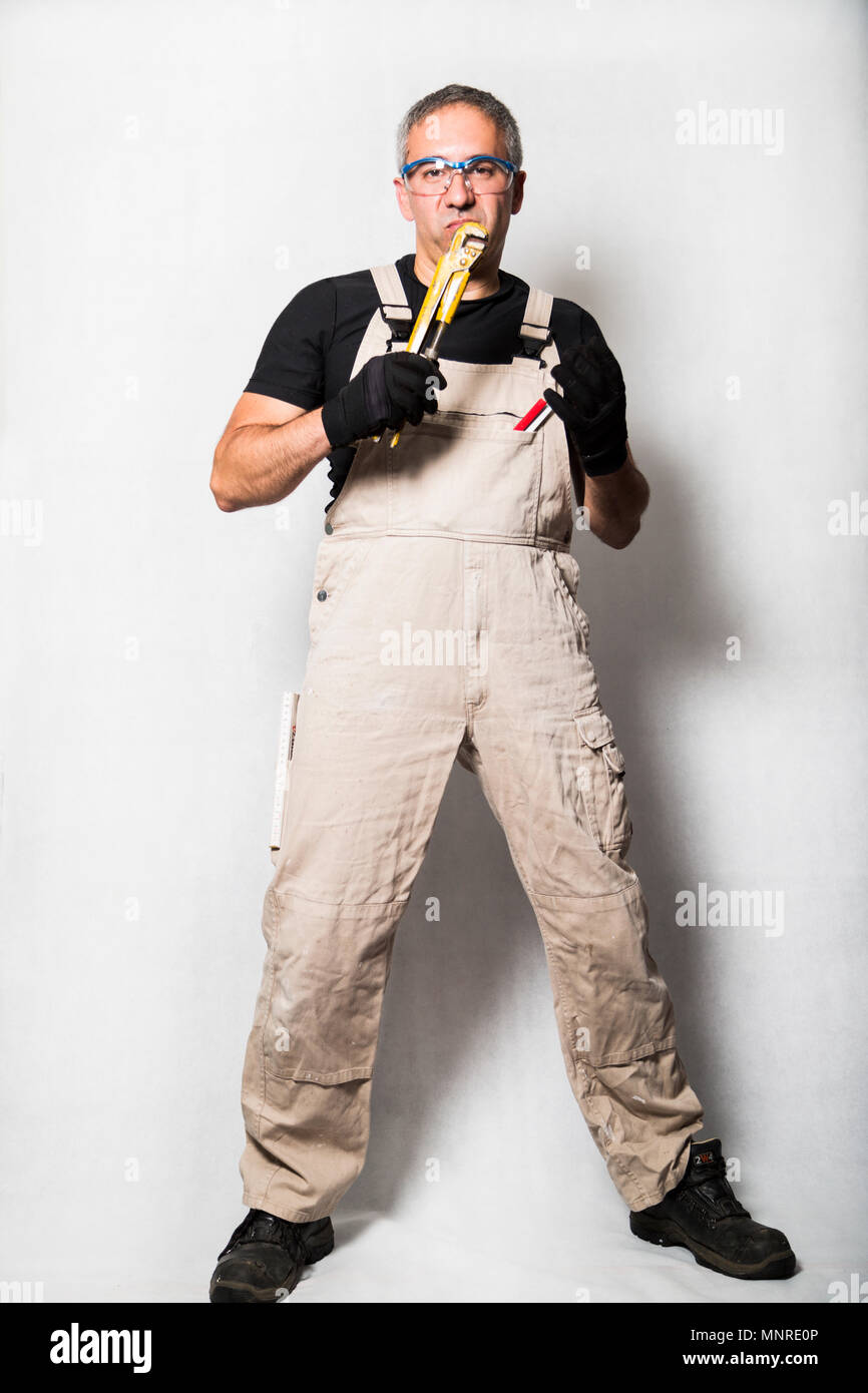 Male man worker specialist plumber, engineer or constructor in white ...