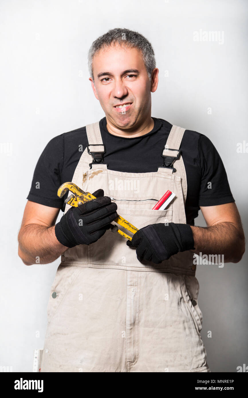 Male man worker specialist plumber, engineer or constructor in white ...