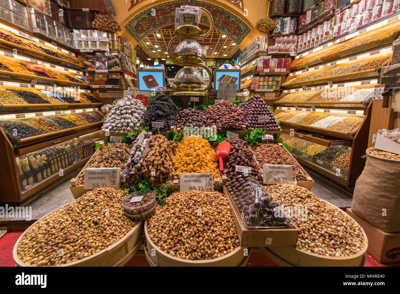 Storefront display showcases an array of dried fruits, nuts and other ...
