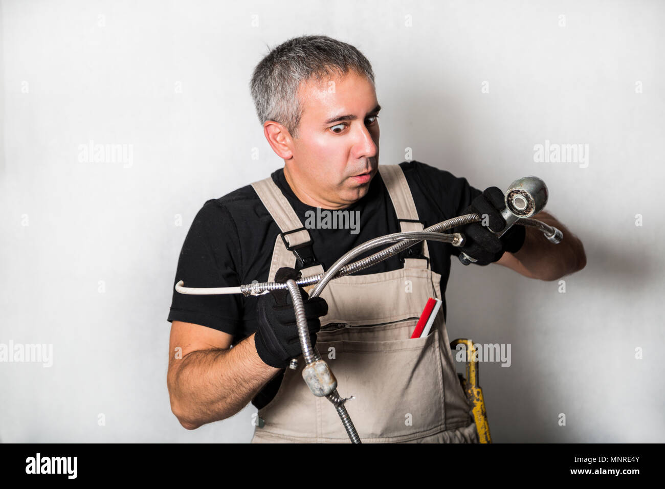 Male man worker specialist plumber, engineer or constructor in white ...