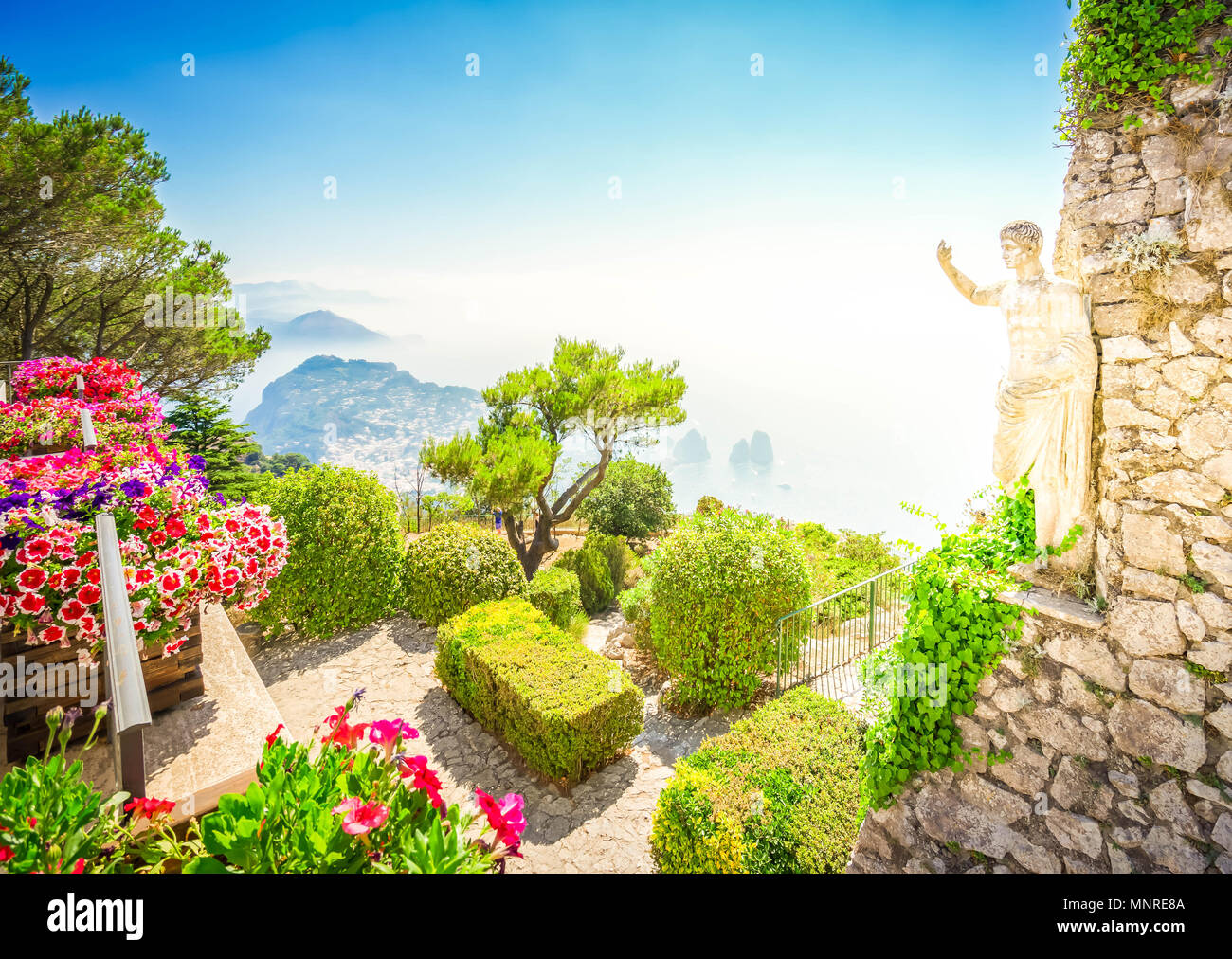 View from mount Solaro of Capri island, Italy, toned image Stock Photo ...