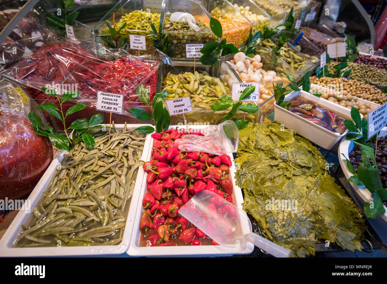 Bin contain a variety of pickled vegetables available for purchase at ...