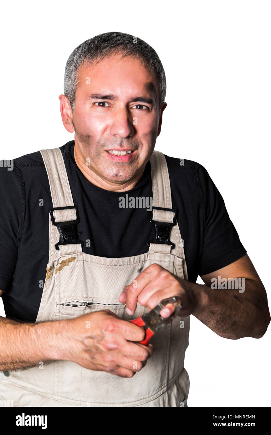 Male man worker specialist plumber, engineer or constructor in white ...