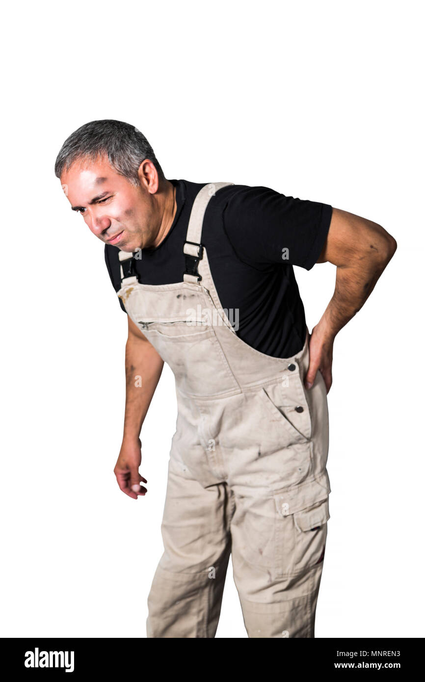 Tired male man worker specialist plumber, engineer or constructor with ...