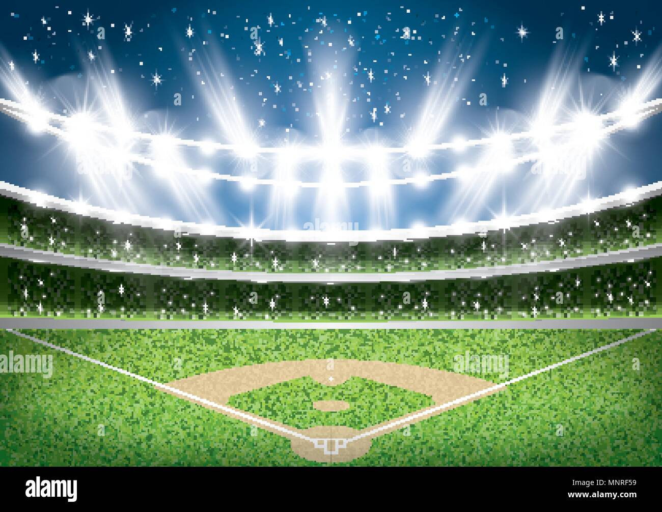 Baseball Stadium with Neon Lights. Arena. Vector Illustration Stock ...