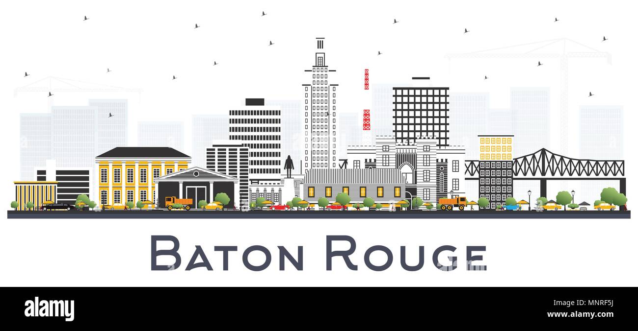 Baton Rouge Louisiana City Skyline with Color Buildings Isolated on ...