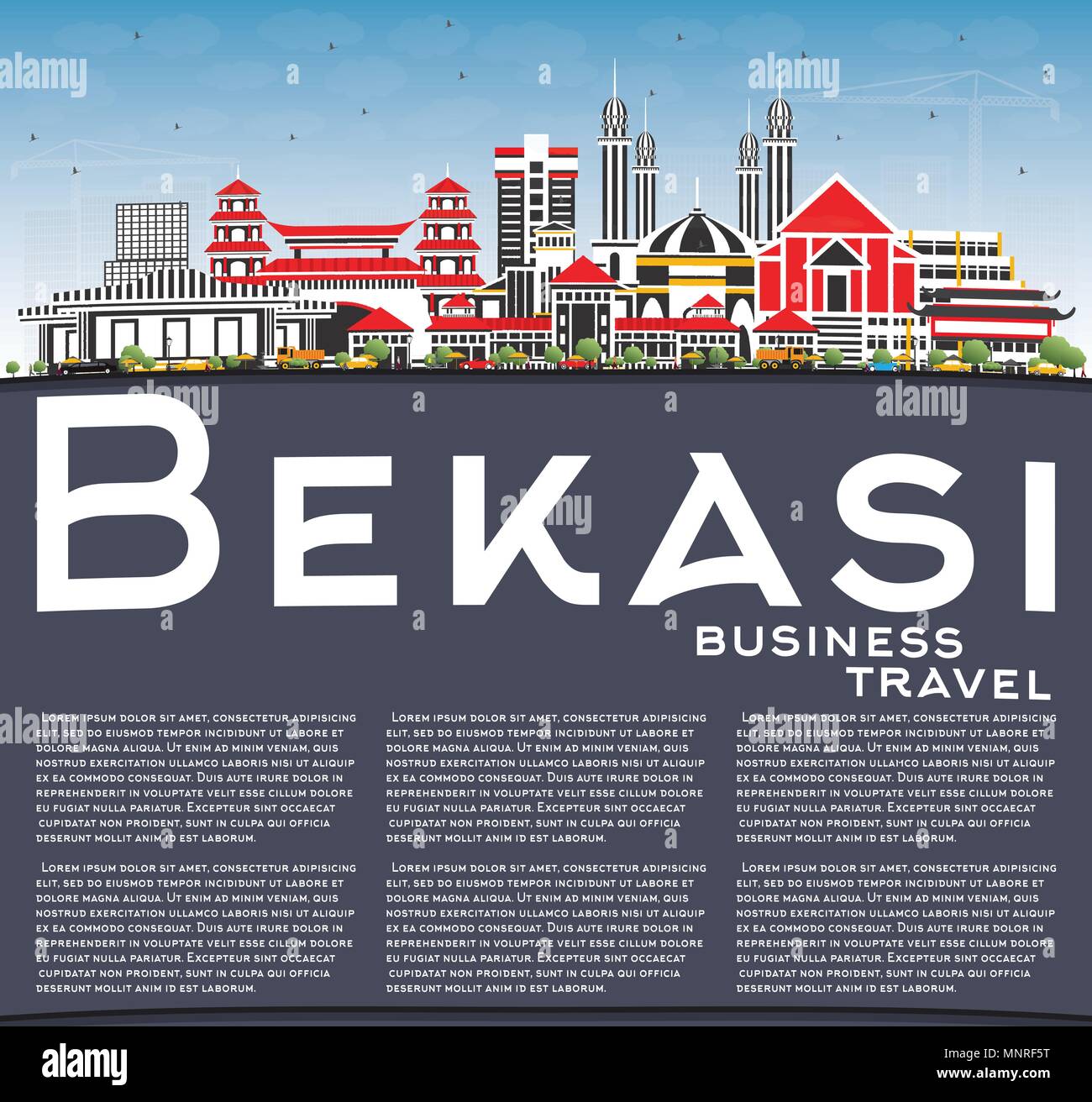 Bekasi Indonesia City Skyline with Color Buildings, Blue Sky and Copy ...