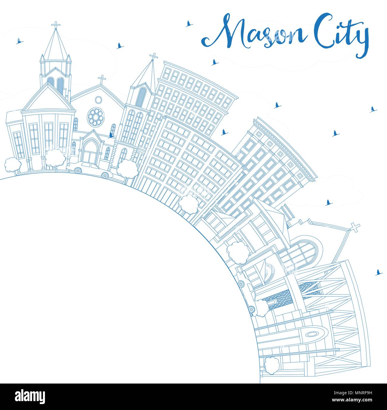 Outline Mason City Iowa Skyline with Blue Buildings and Copy Space ...