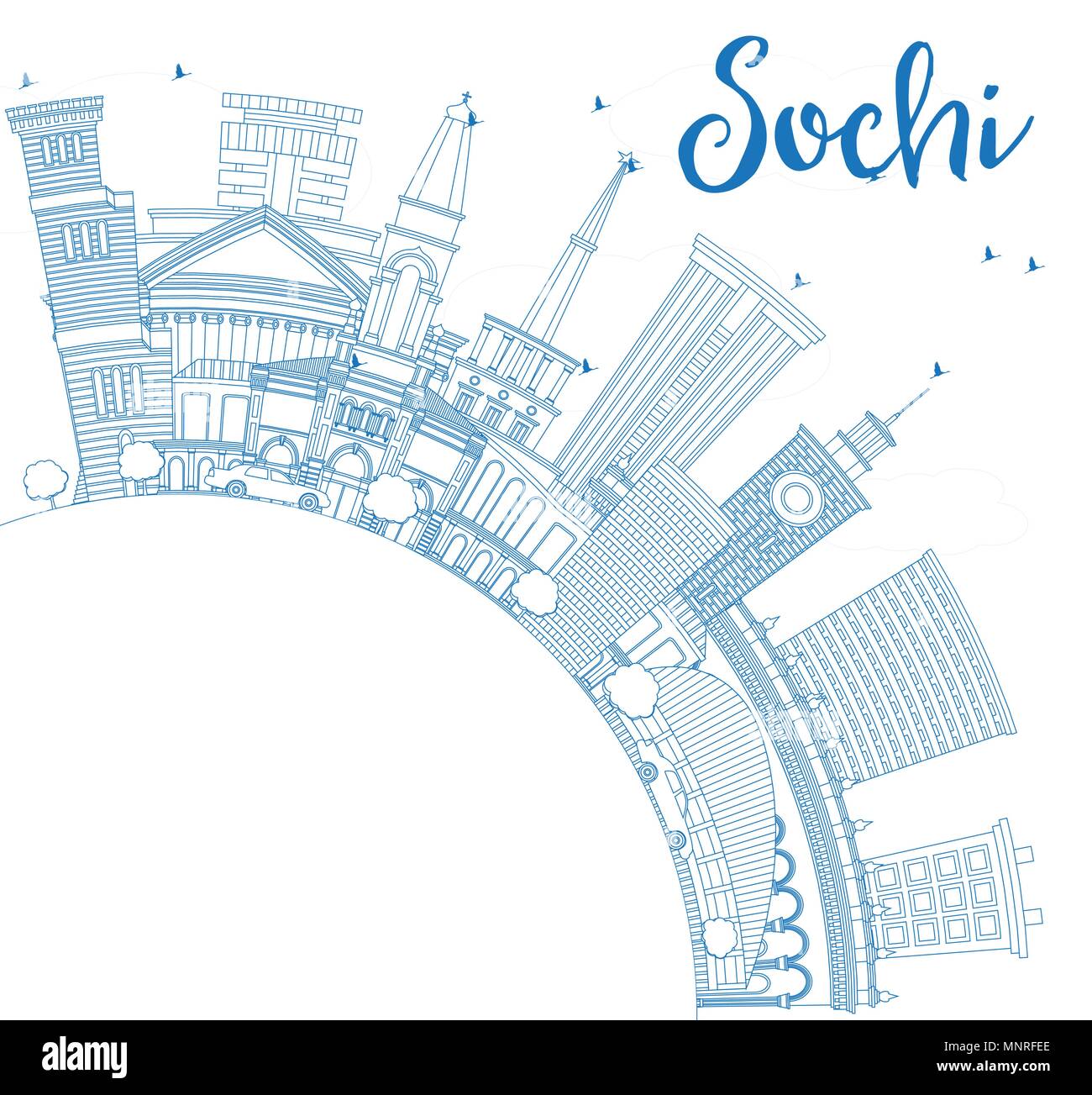 Outline Sochi Russia City Skyline with Blue Buildings and Copy Space ...