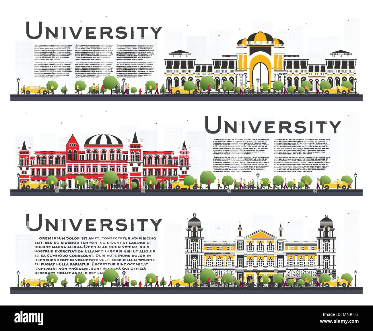 Set of University Campus Study Banners Isolated on White. Vector ...