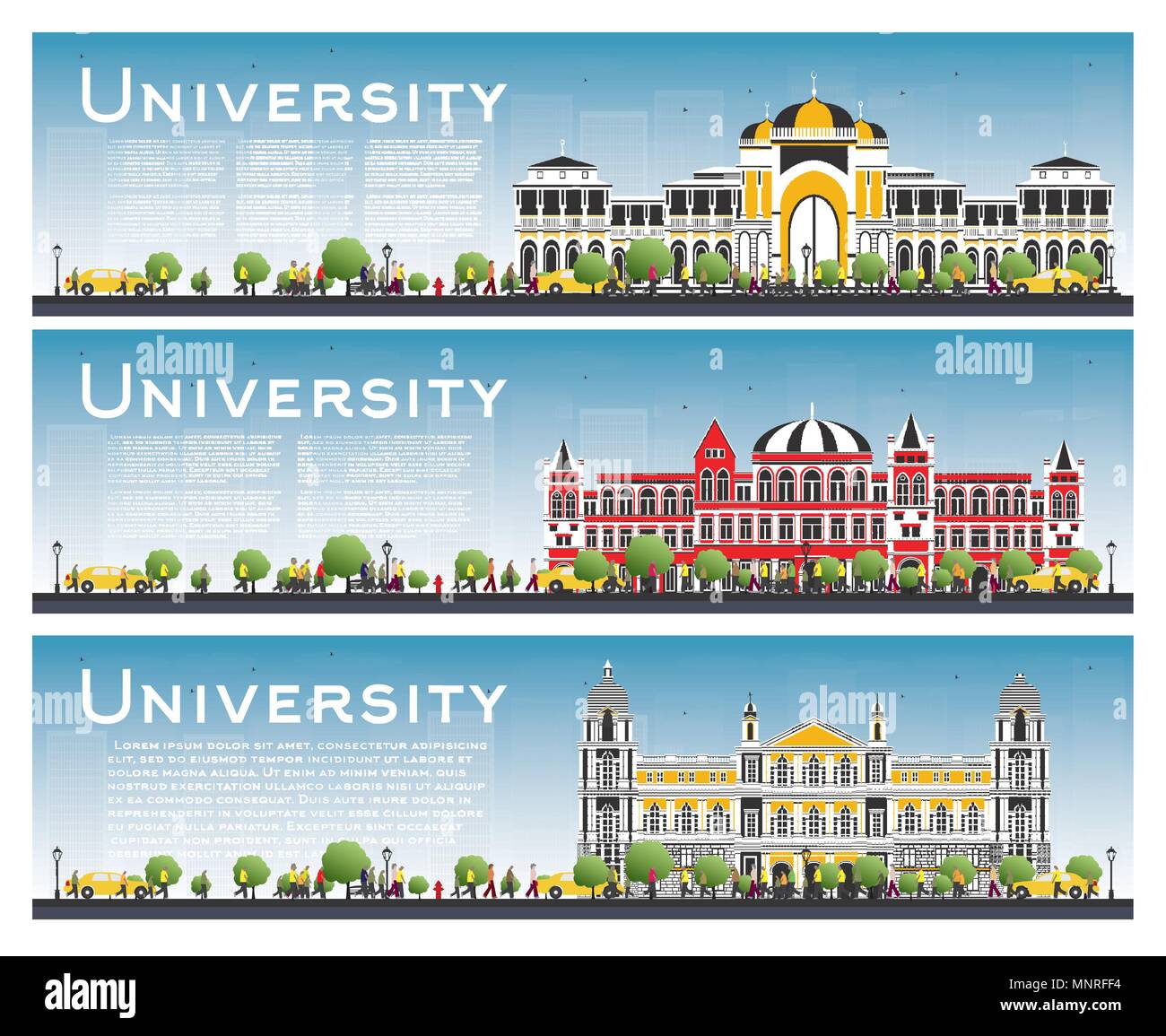 Set of University Campus Study Banners. Vector Illustration. Students ...
