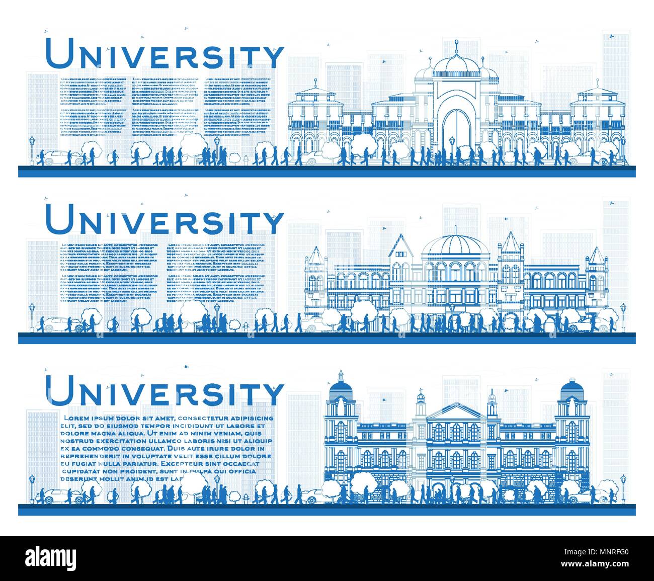 Outline Set of University Campus Study Banners. Vector Illustration ...