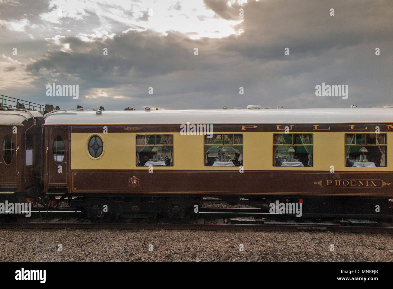 Pullman carriages being pulled by a steam locomotive in Central London ...