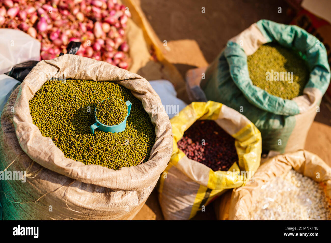 Green peas and other beans on Masai market in Kenya Africa Stock Photo ...
