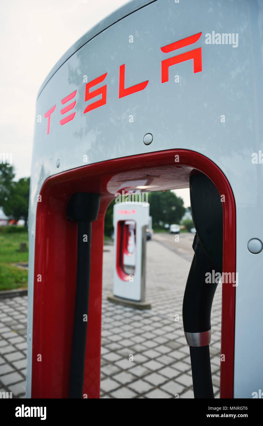 Ellwangen, Germany - May 15, 2018: Tesla Supercharger Station with ...