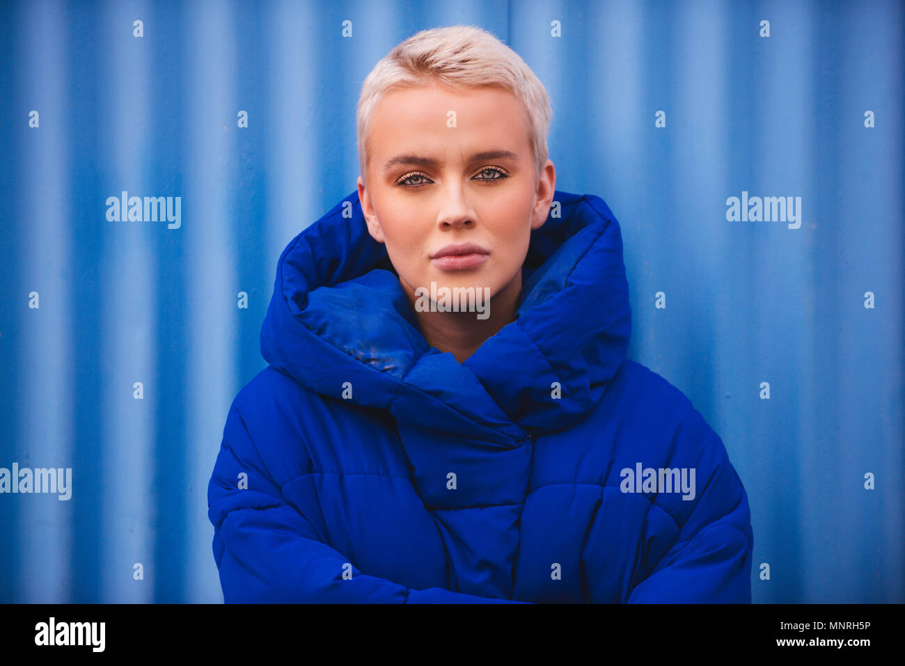 Portrait of young beautiful woman with short hairs - Influencer posing ...