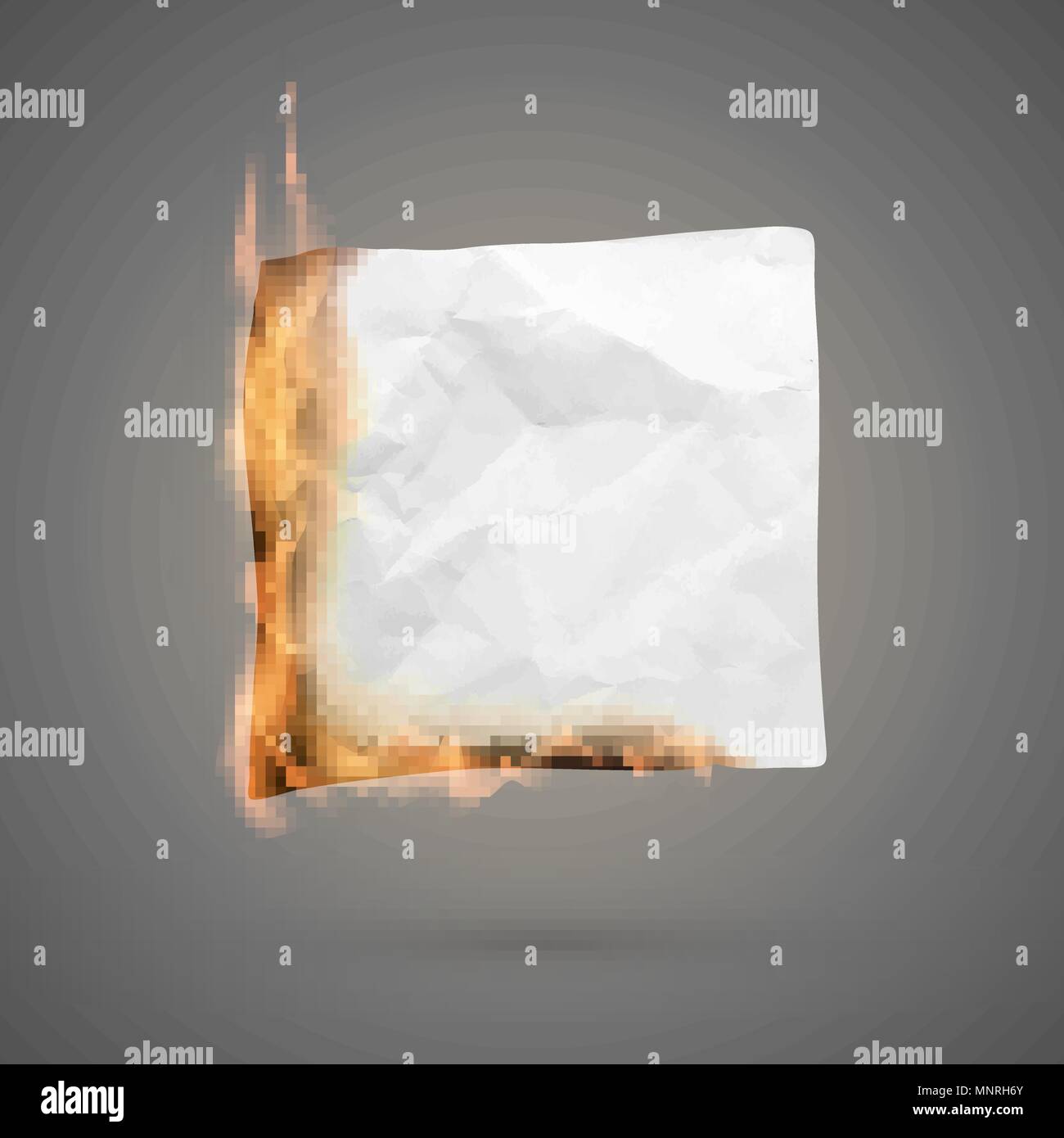 Burning piece of crumpled paper. crumpled empty paper blank for banner ...