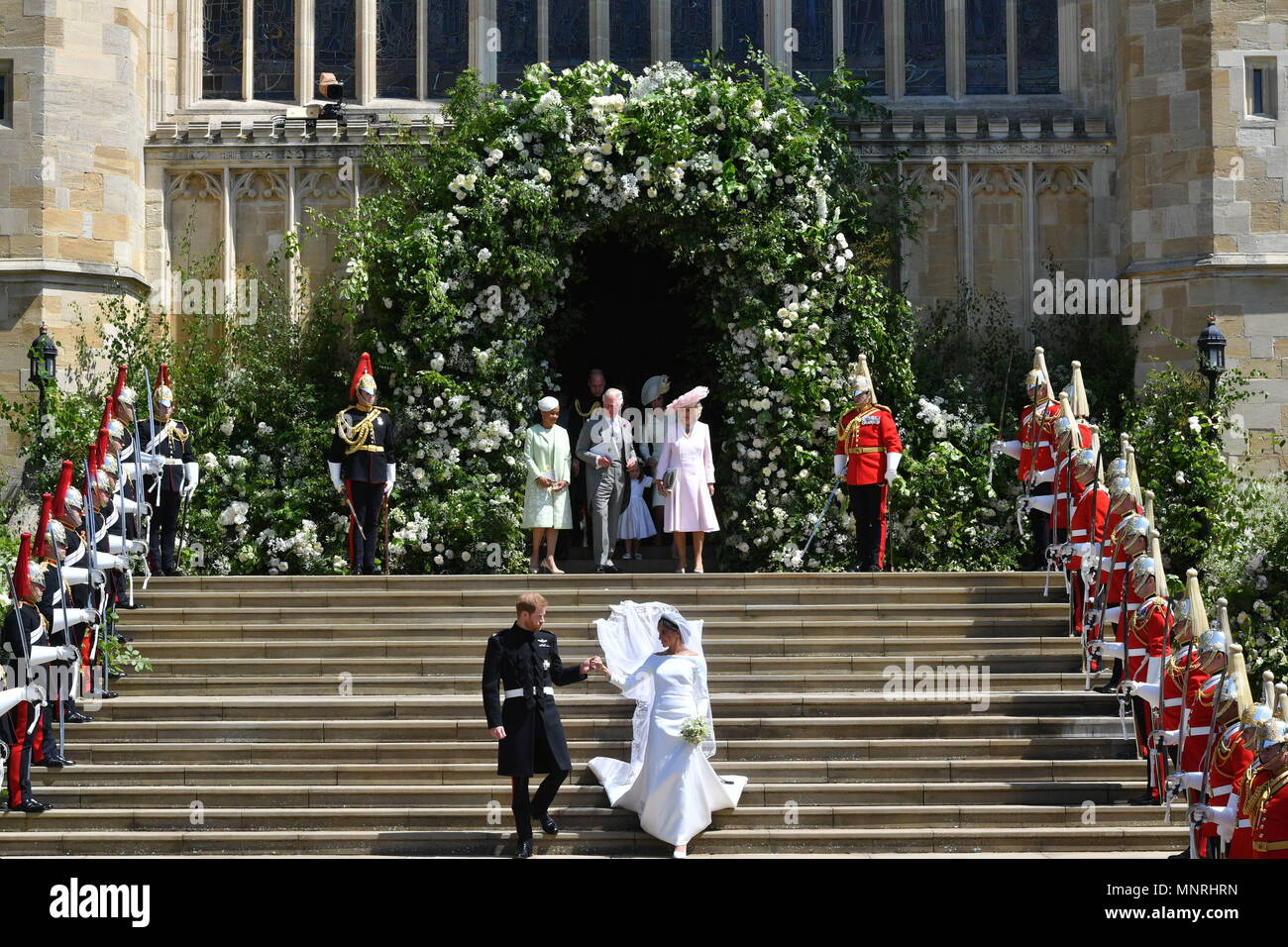 Prince Harry and Meghan Markle leave St George's Chapel in Windsor ...