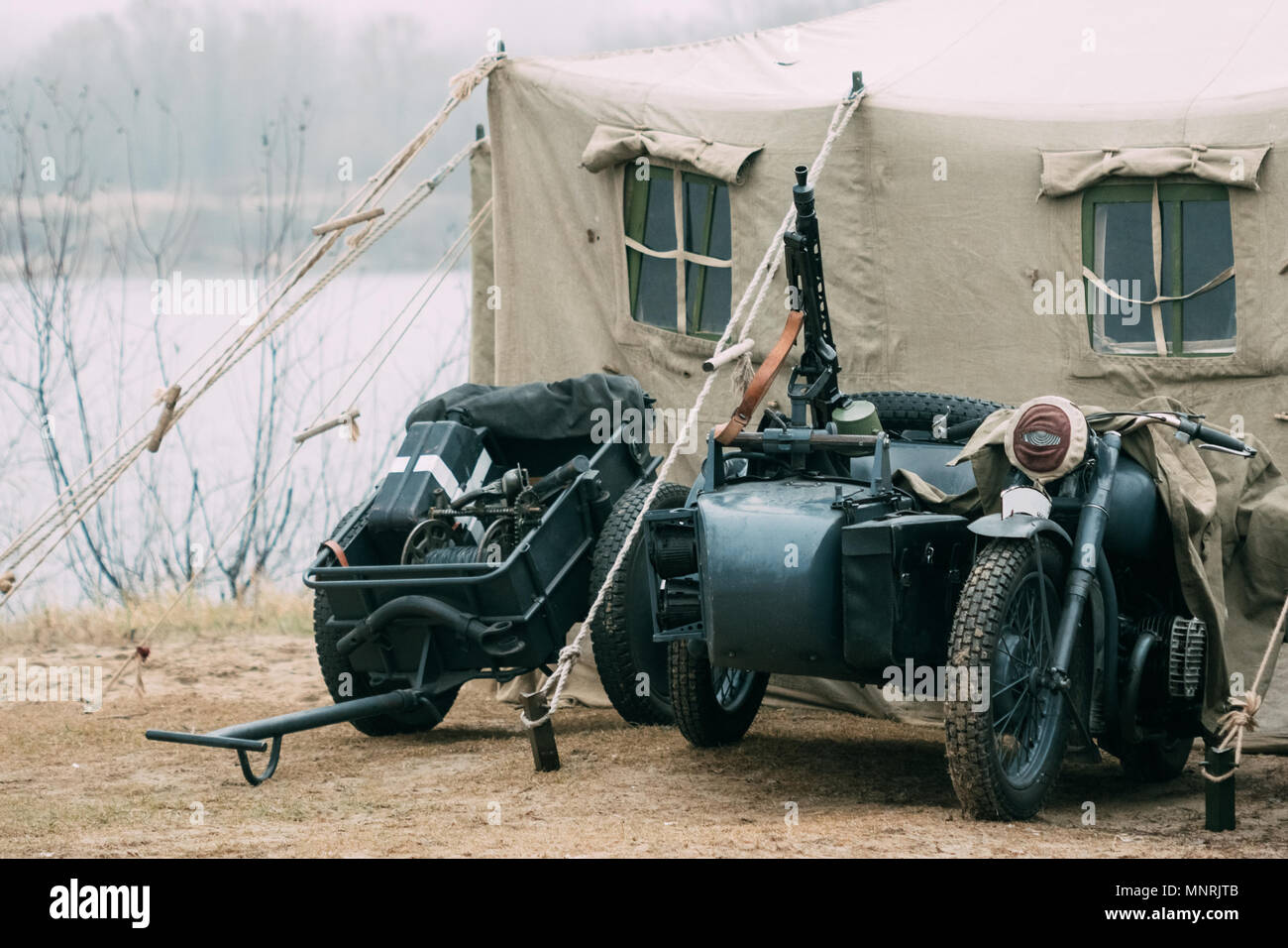 Trophy motorcycle of Wehrmacht troops with a machine gun and an ...