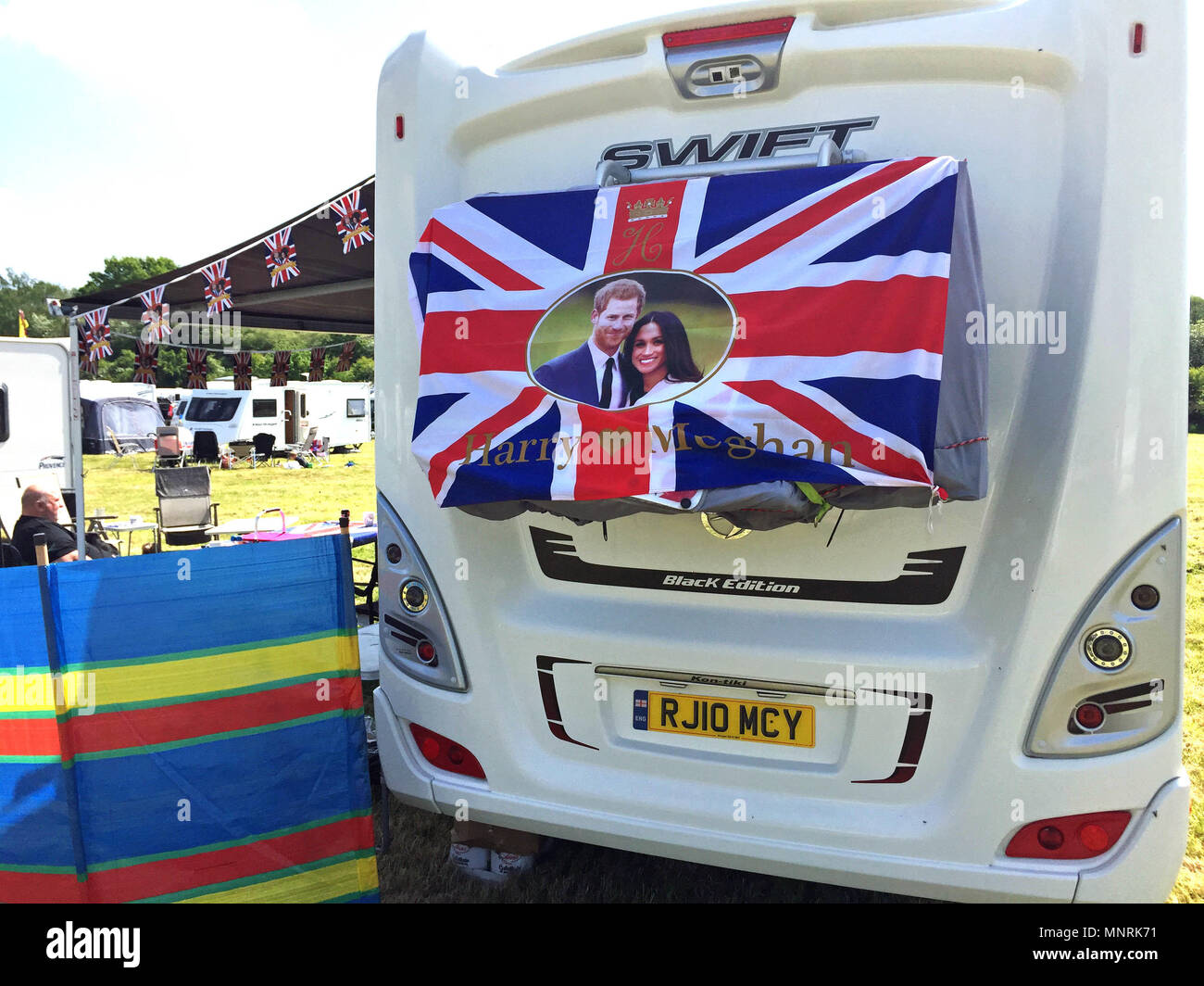 A caravan decorated with a flag and bunting at the Trent Valley DA ...