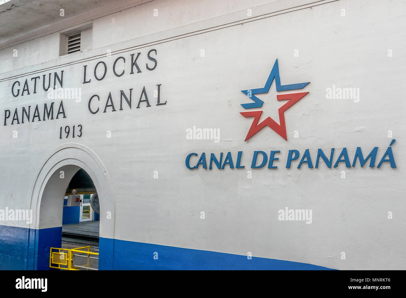 The Gatum Locks Sign, Panama Canal, Panama, Central America Stock Photo ...