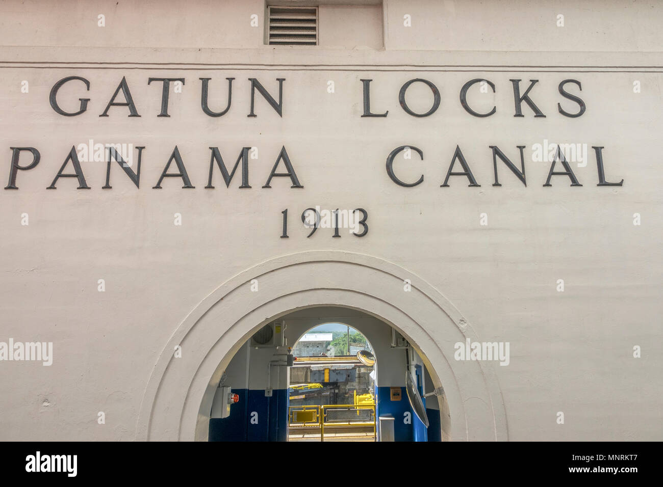 The Gatum Locks Sign, Panama Canal, Panama, Central America Stock Photo ...