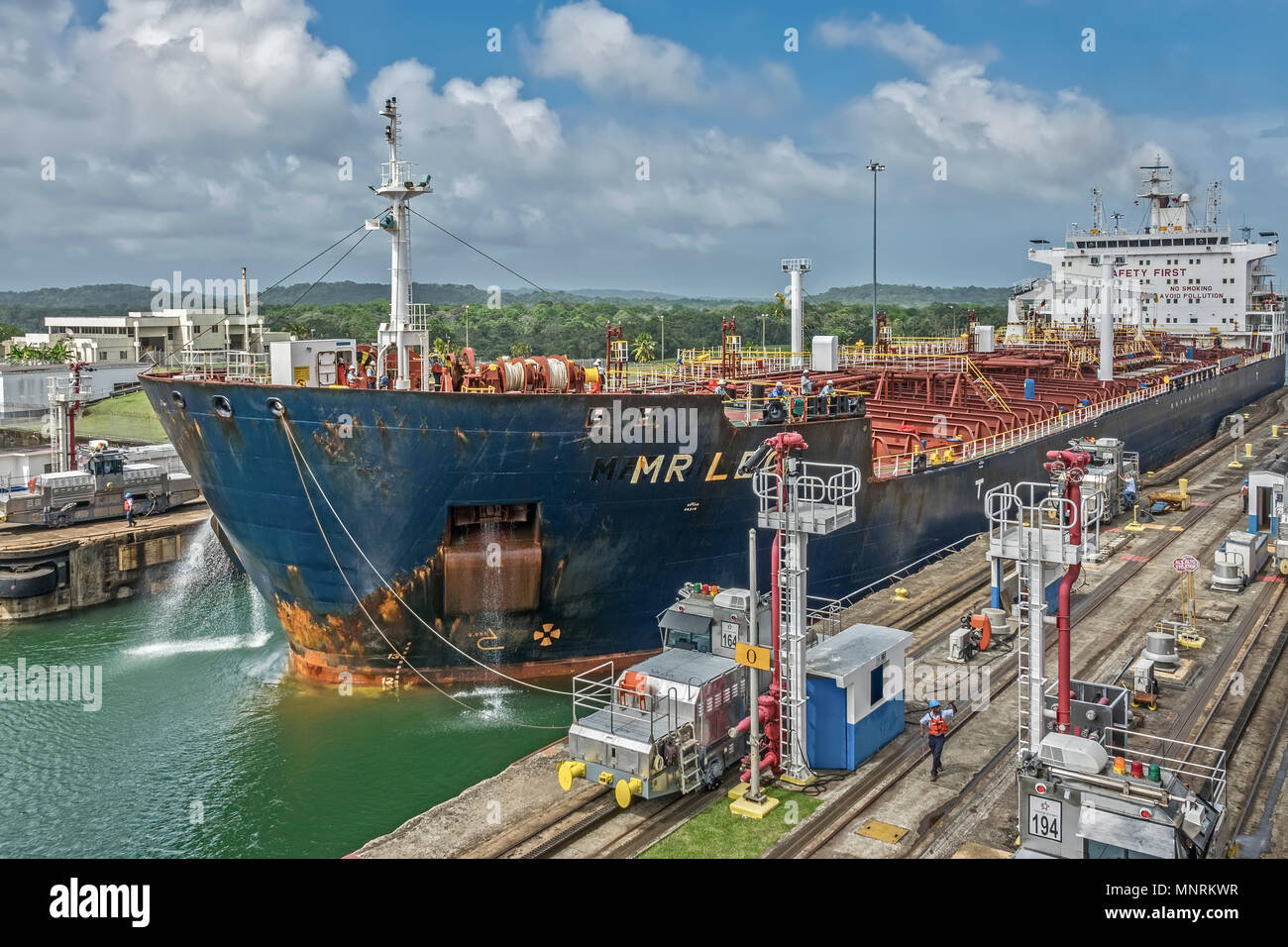 Ship Passing Through The Panama Canal, Panama, Central America Stock ...