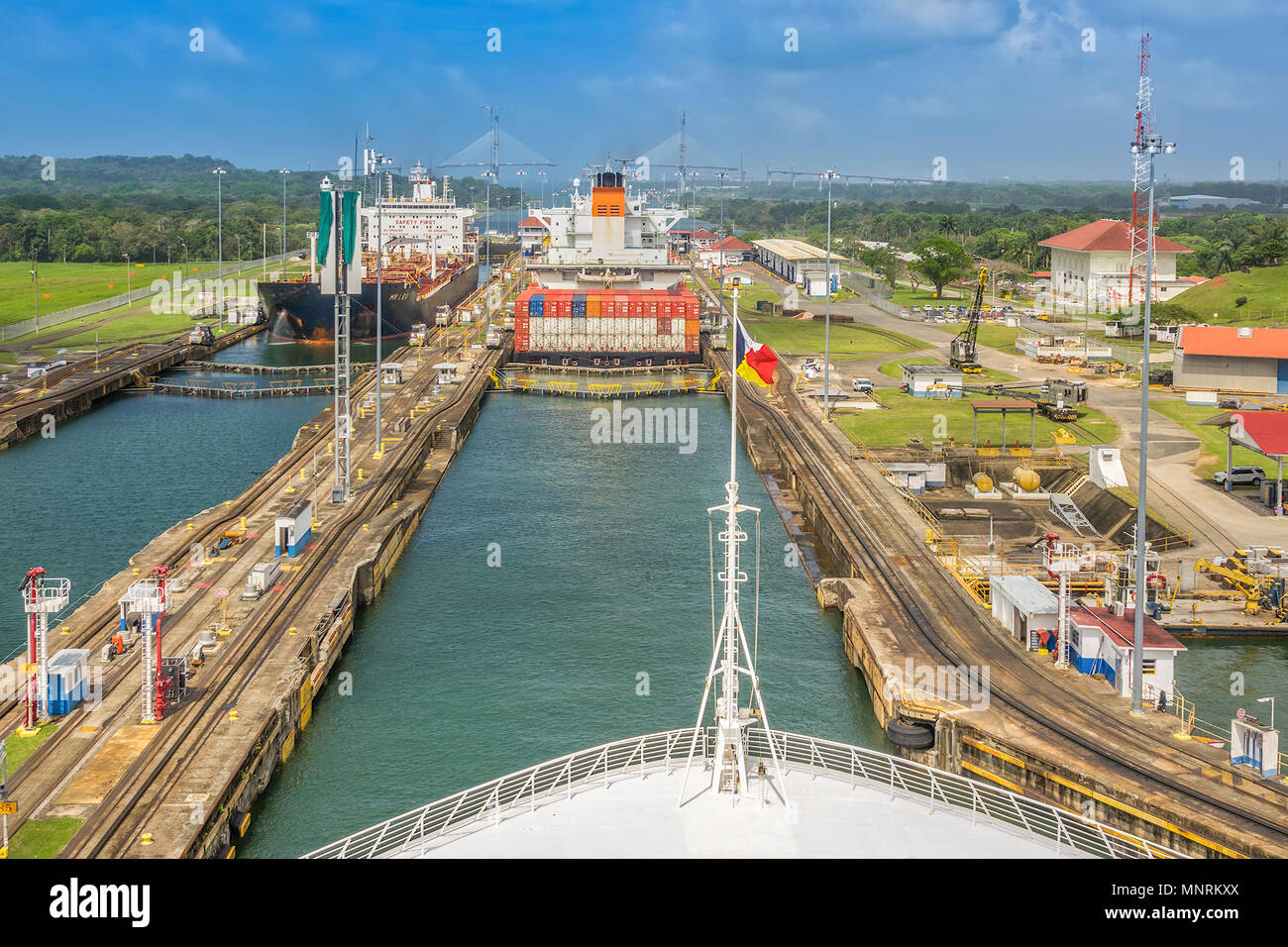 ShipS Passing Through The Panama Canal, Panama, Central America Stock ...