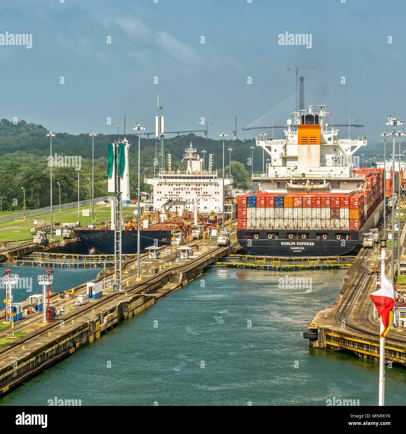 Ship Passing Through The Panama Canal, Panama, Central America Stock ...