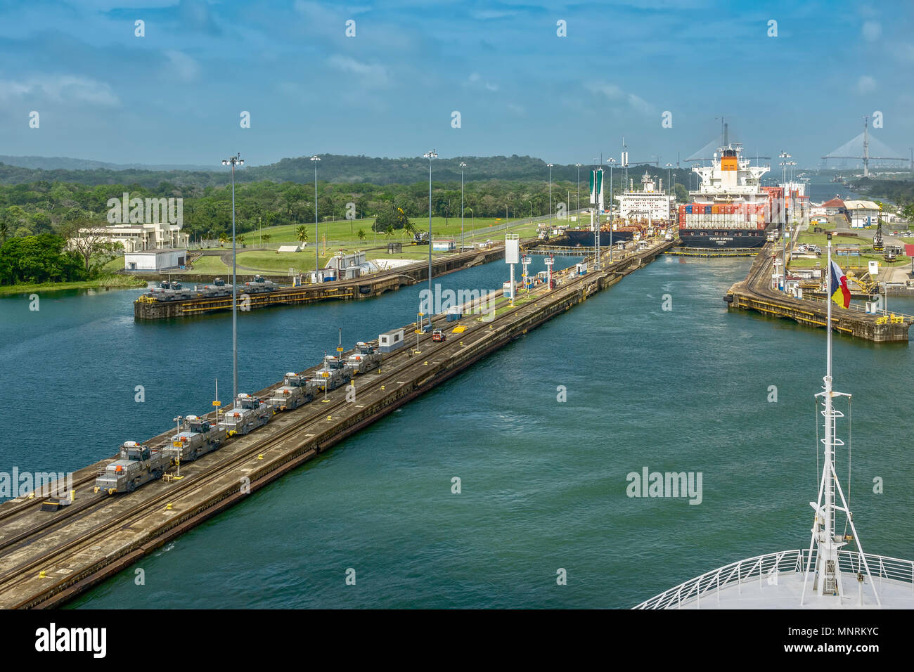 Ship Passing Through The Panama Canal, Panama, Central America Stock ...