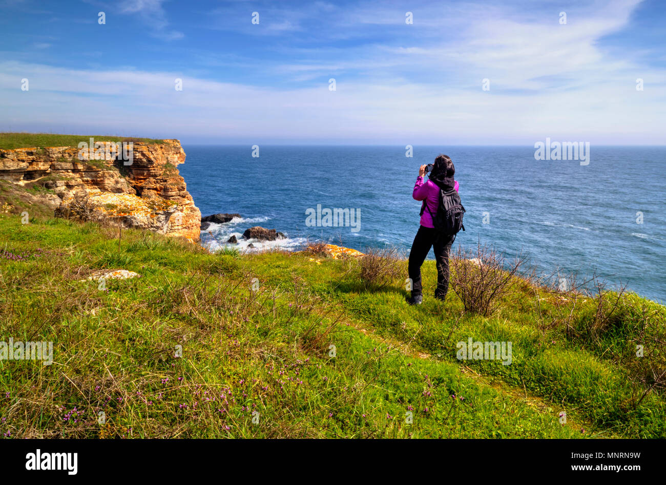 Young lady taking beautiful landscape pictures in the nature Stock ...