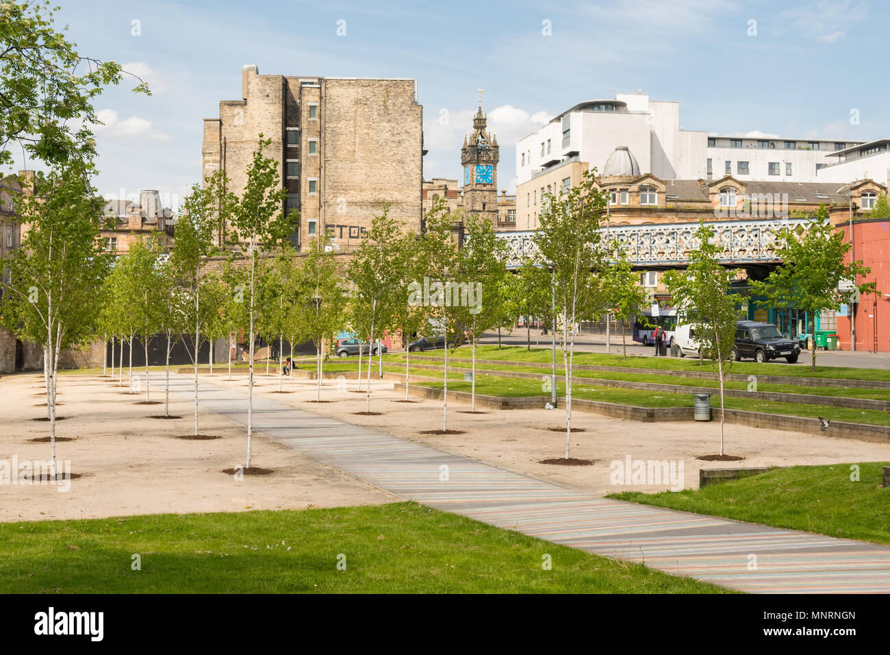 Barrowland Park, temporary park with album pathway, Glasgow, Scotland ...