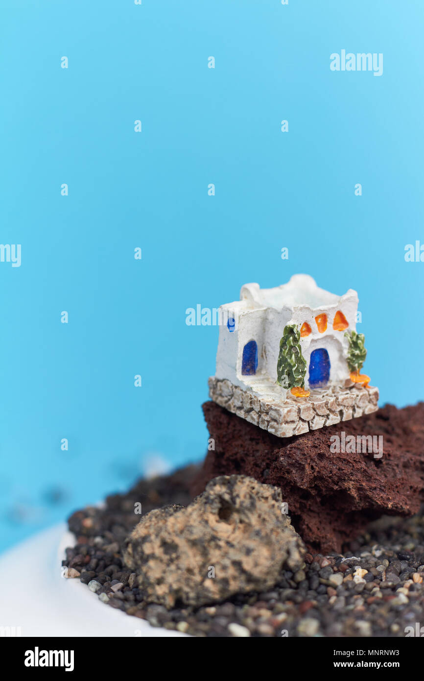 Animated model of a Greek house on a rock on a neon background Stock ...