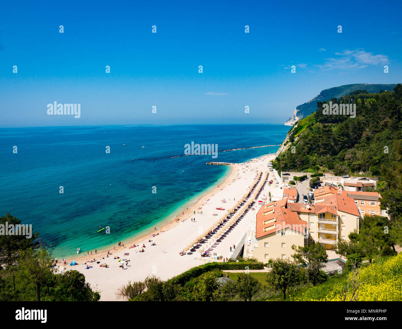 The wonderful and unspoiled beach of Numana, mount Conero, Italy Stock ...