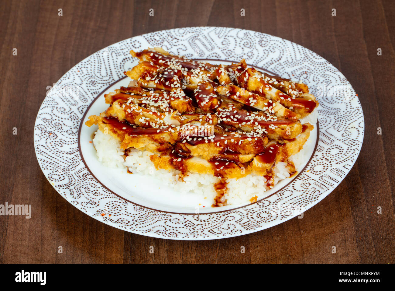 Chicken tempura with rice and teriyaki sauce Stock Photo - Alamy