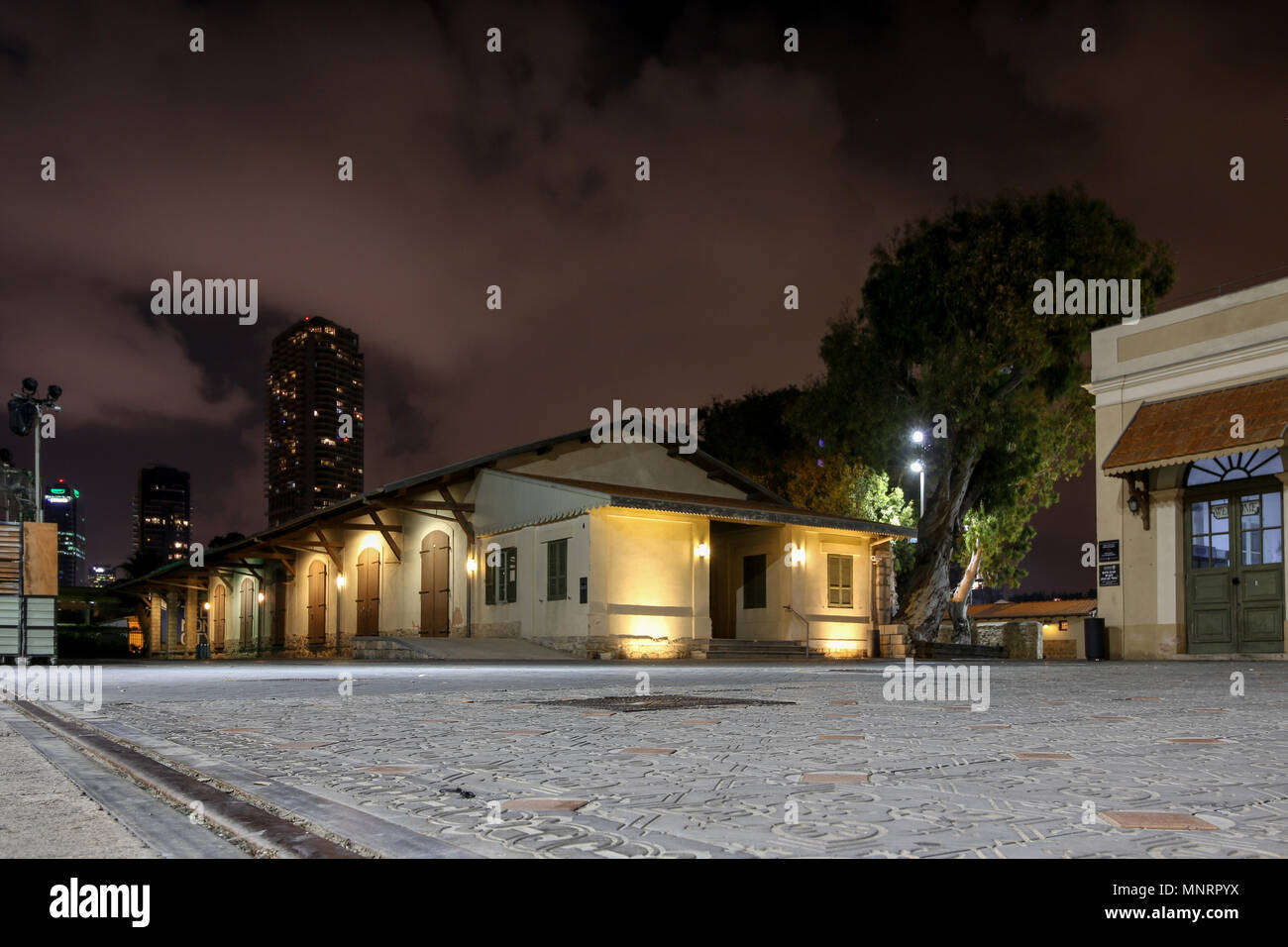 Tel Aviv, Israel - May 12, 2018: View of the historic Old Train Station ...