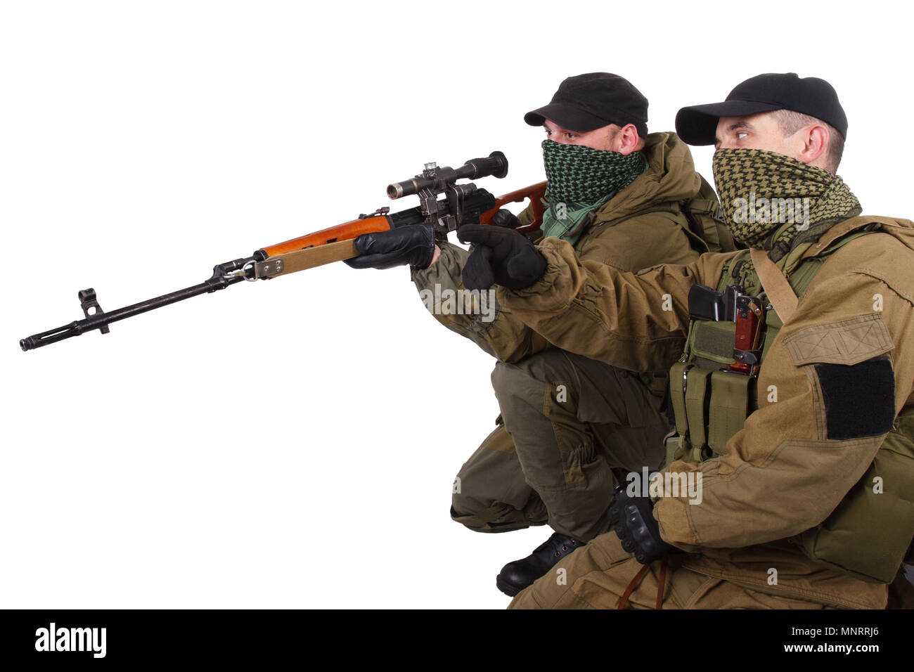 insurgent sniper pair with SVD rifle isolated on white background Stock ...
