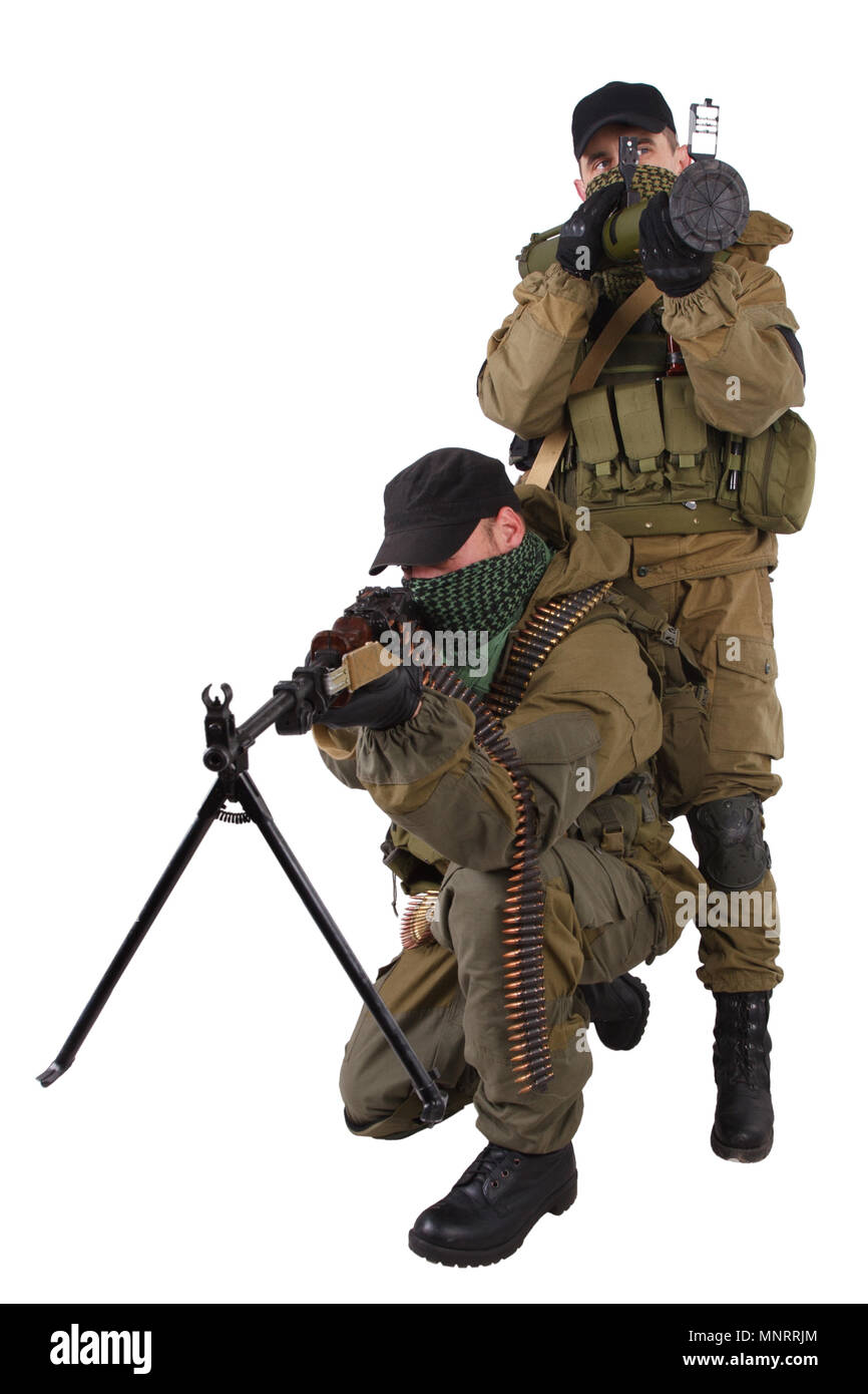insurgents with AK 47 and RPD machine gun isolated on white background ...