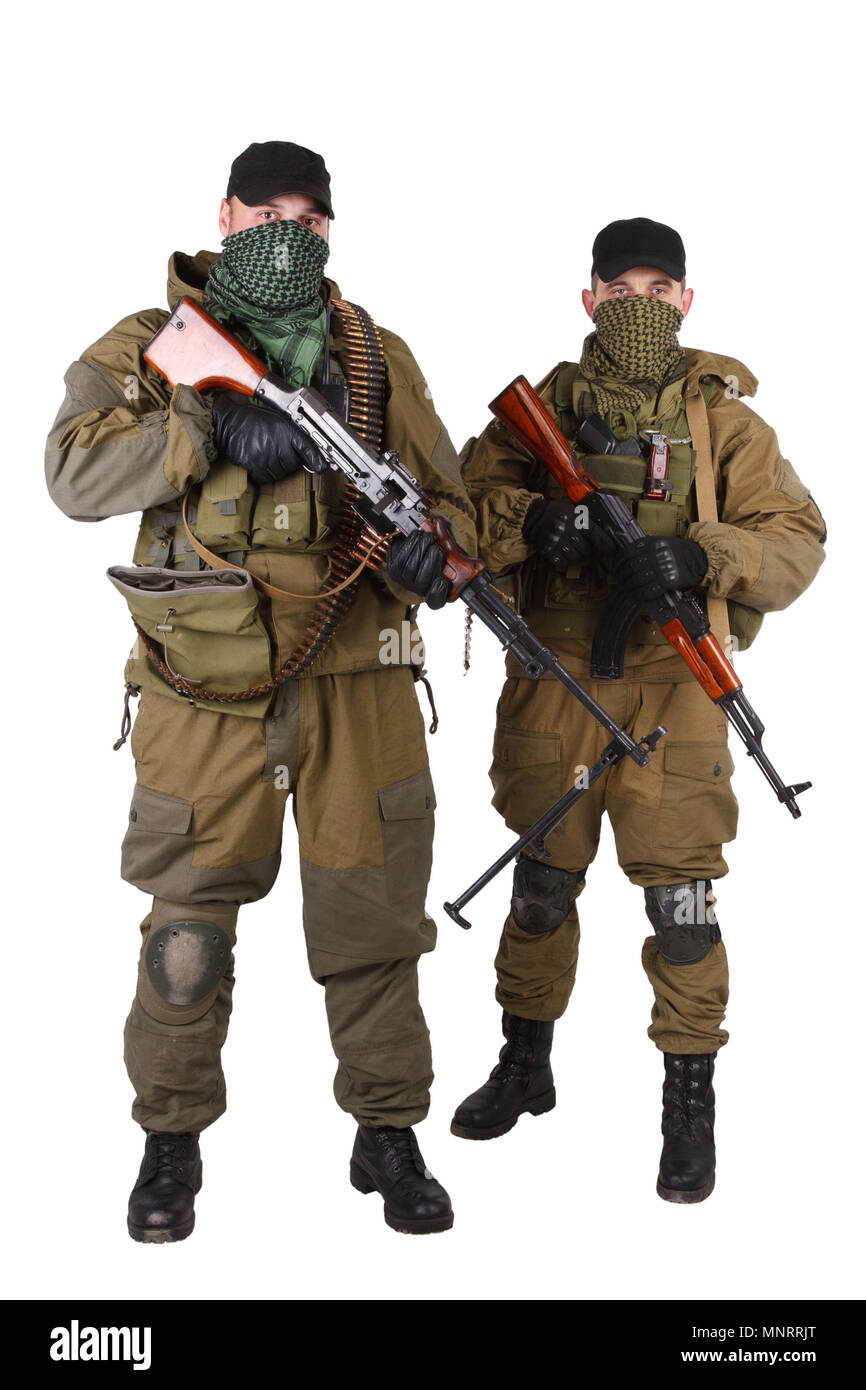 insurgents with AK 47 and RPD machine gun isolated on white background ...